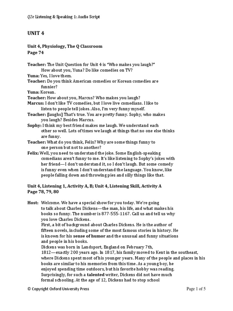 Unit 4: Q2e Listening & Speaking 1: Audio Script | Download Free PDF ...