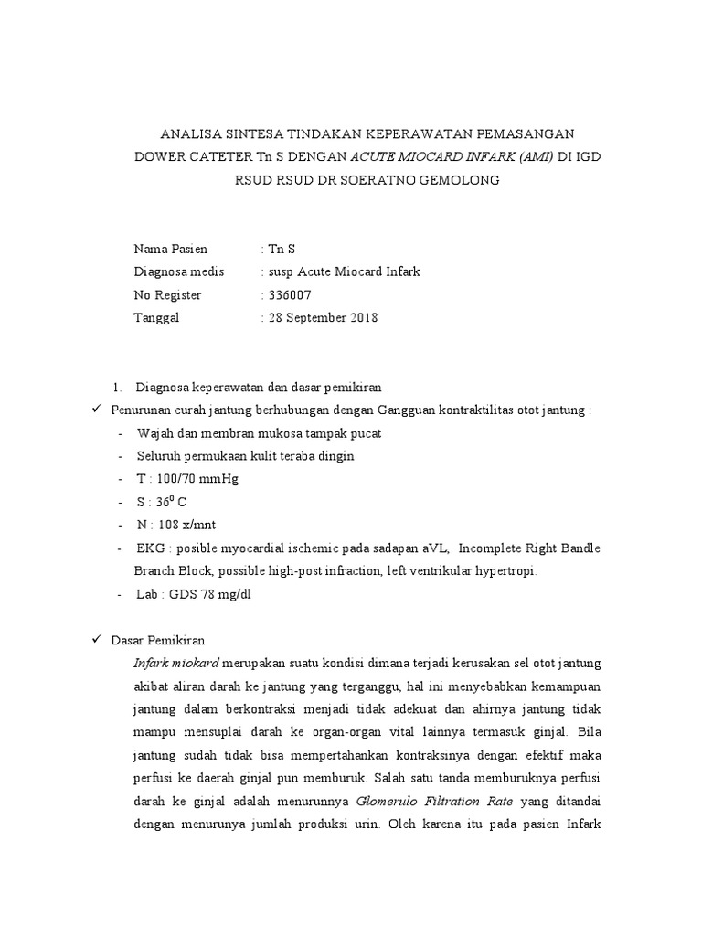 ANALISA SINTESA TINDAKAN KEPERAWATAN PEMASANGAN DOWER CATETER TN S ...