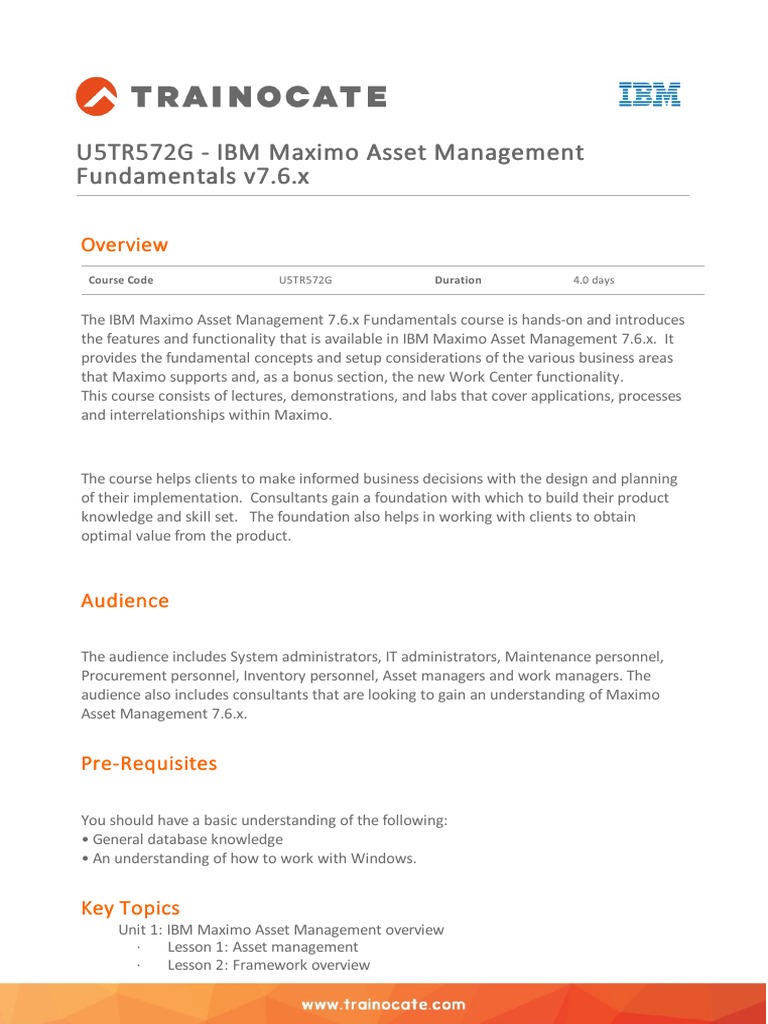 U5TR572G-IBM Maximo Asset Management Fundamentals v7.6.x | PDF | Data Management | Databases