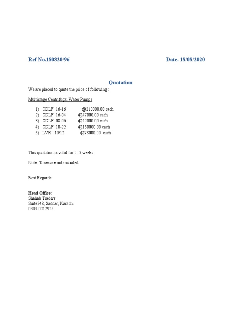 Pump Quotation | PDF