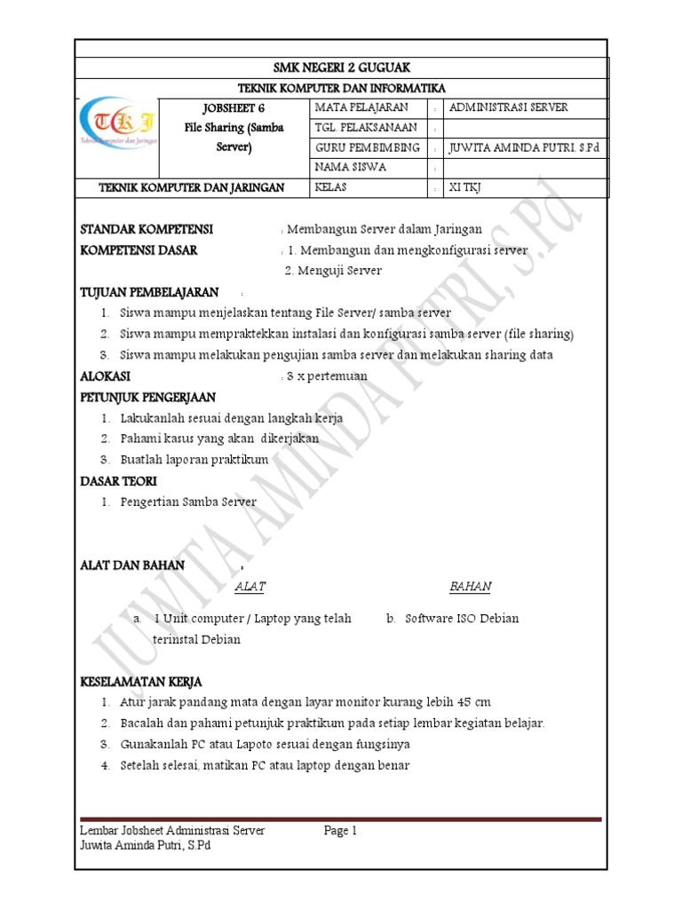 Jobsheet 5. File Sharing - Samba Server | PDF