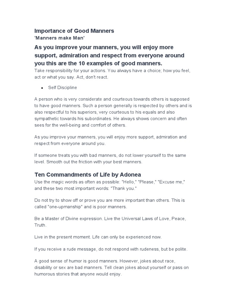 Importance of Good Manners | PDF | Etiquette | Human Nature