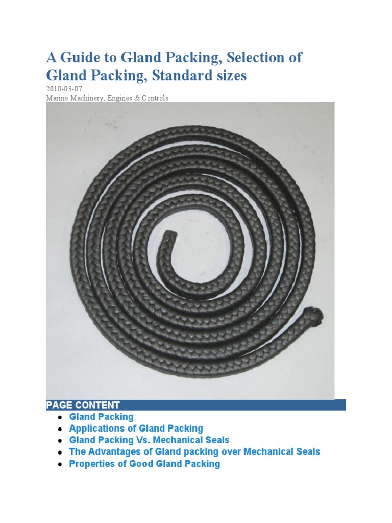 A Guide To Gland Packing, Selection of Gland Packing, Standard Sizes ...