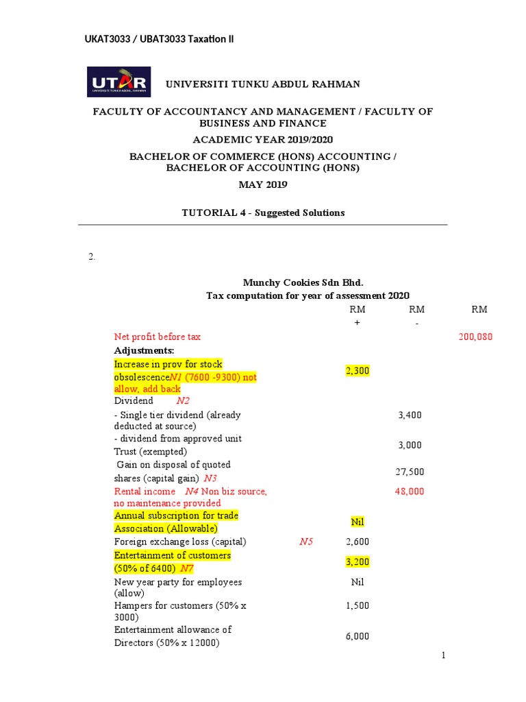 4 A TUTORIAL 4 Answer | PDF | Dividend | Tax Deduction