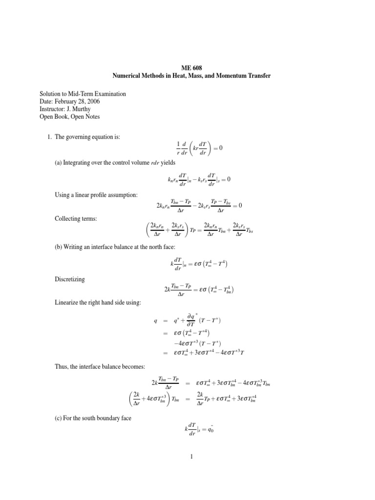ME 608 Numerical Methods in Heat, Mass, and Momentum Transfer | PDF ...