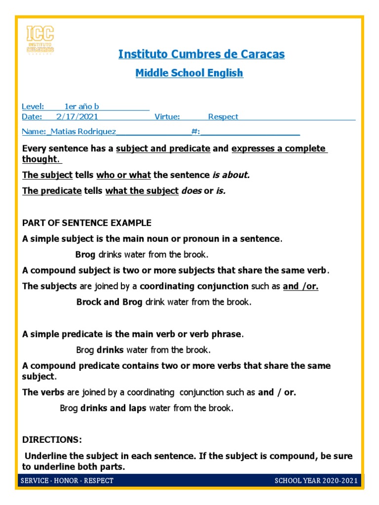 EXERCISES Compound Subjects and Predicates. | PDF | Subject (Grammar ...
