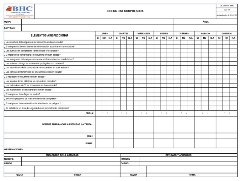 Check List Compresora 2020 | PDF | Energía y recursos | Science