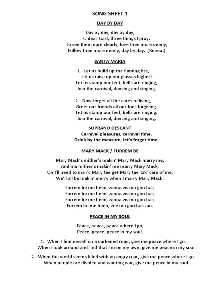 Song Sheet 1 | PDF