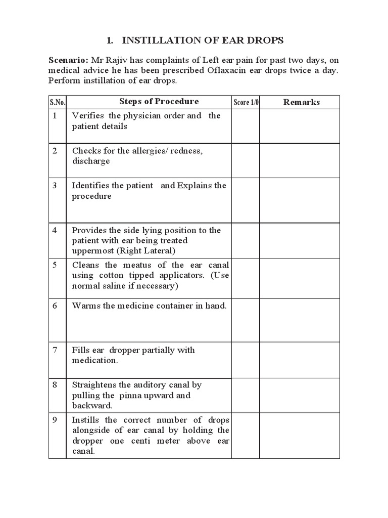 Msn Ii 01 7 2020 Osce In Instillation Of Ear Drops Pdf