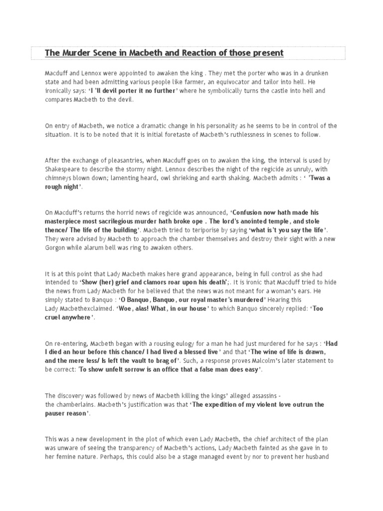 MACBETH The Murder Scene in Macbeth and Reaction of Those Present | PDF ...