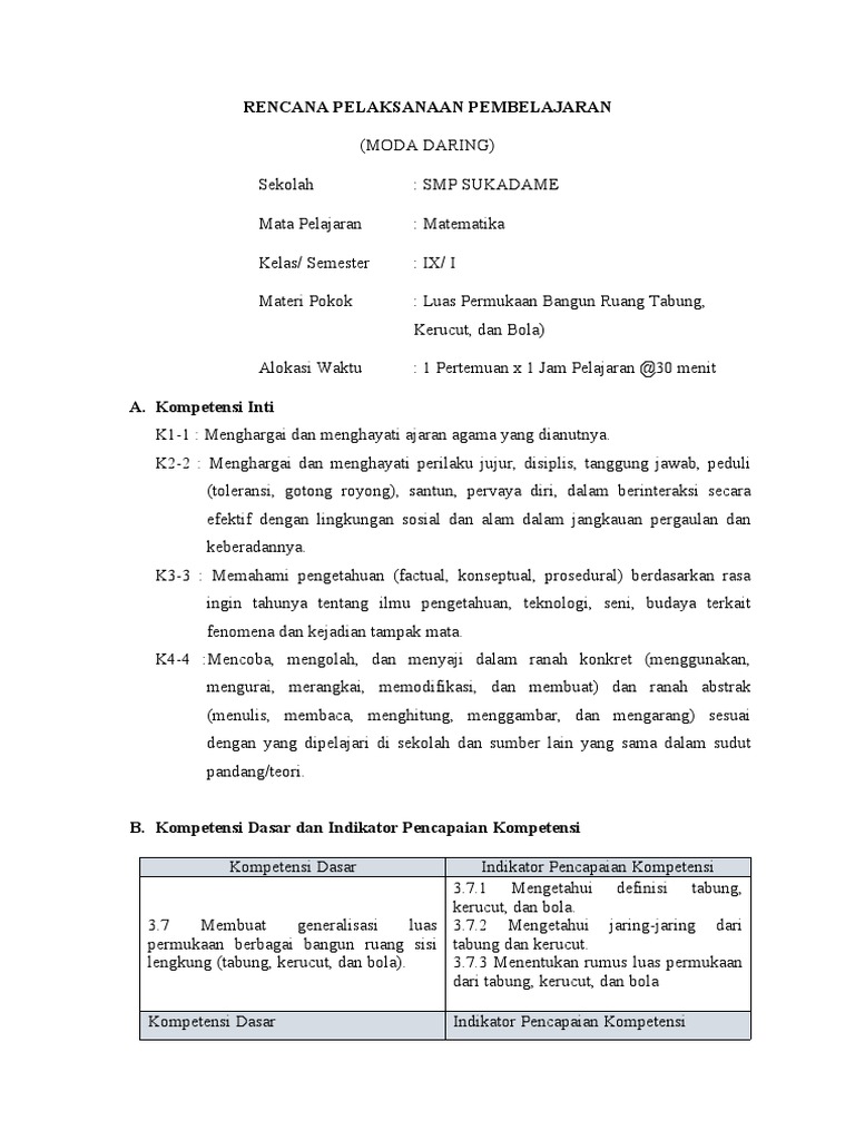 RPP Bangun Ruang Sisi Lengkung | PDF | Karier & Perkembangan | Seni