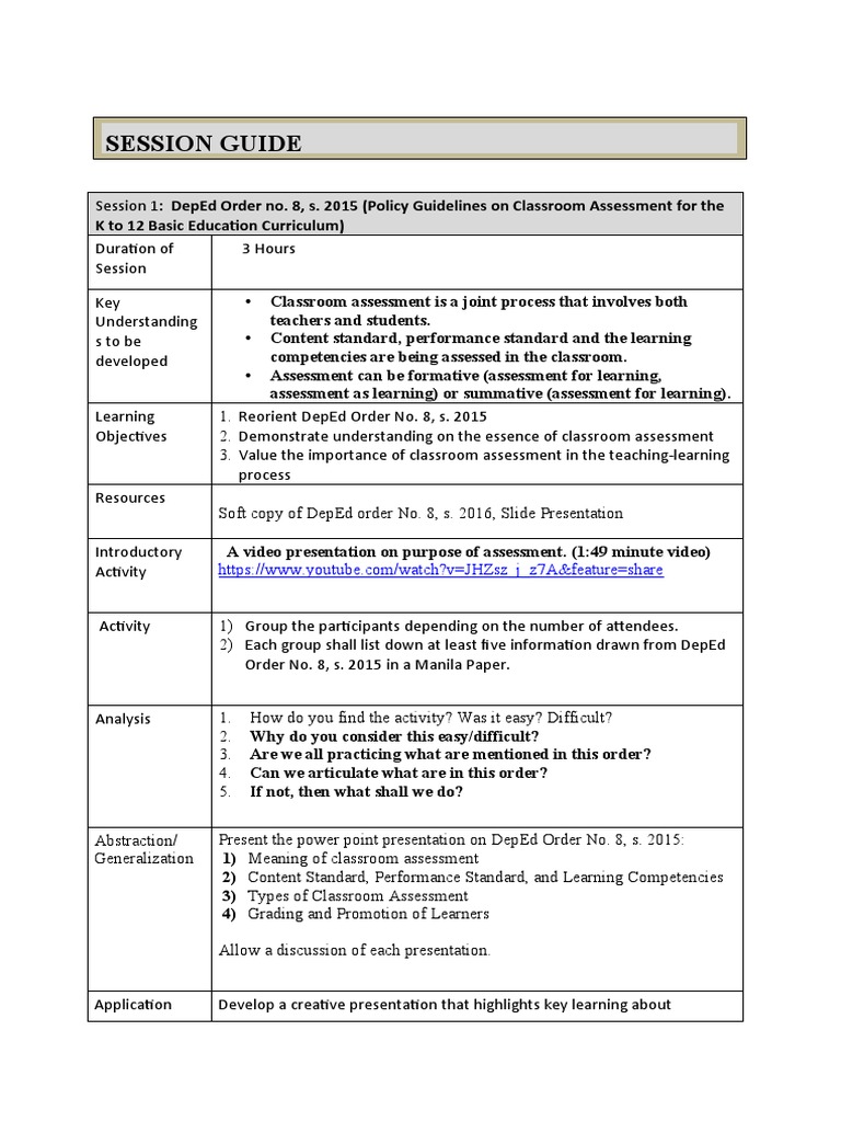 Session-Guide-Template Do8 2015 | PDF | Educational Assessment ...