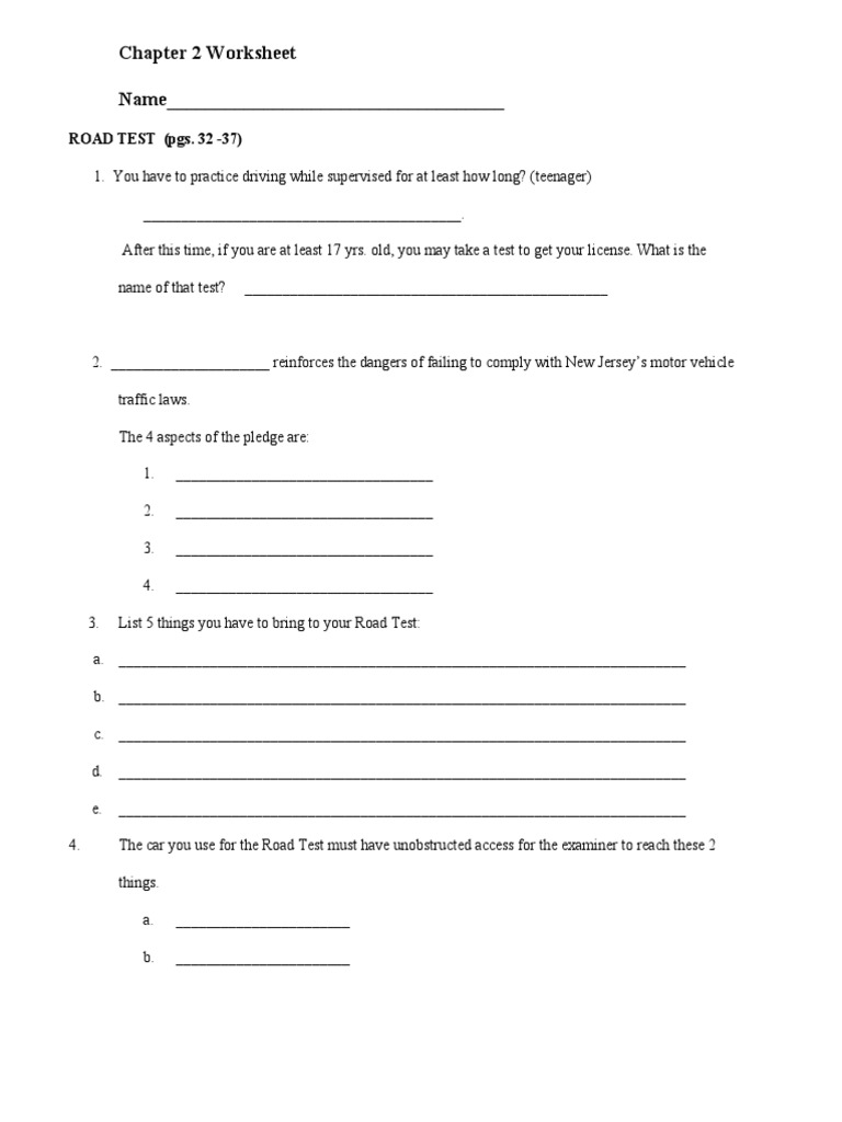Chapter 2 Worksheet Name - : Road Test | PDF