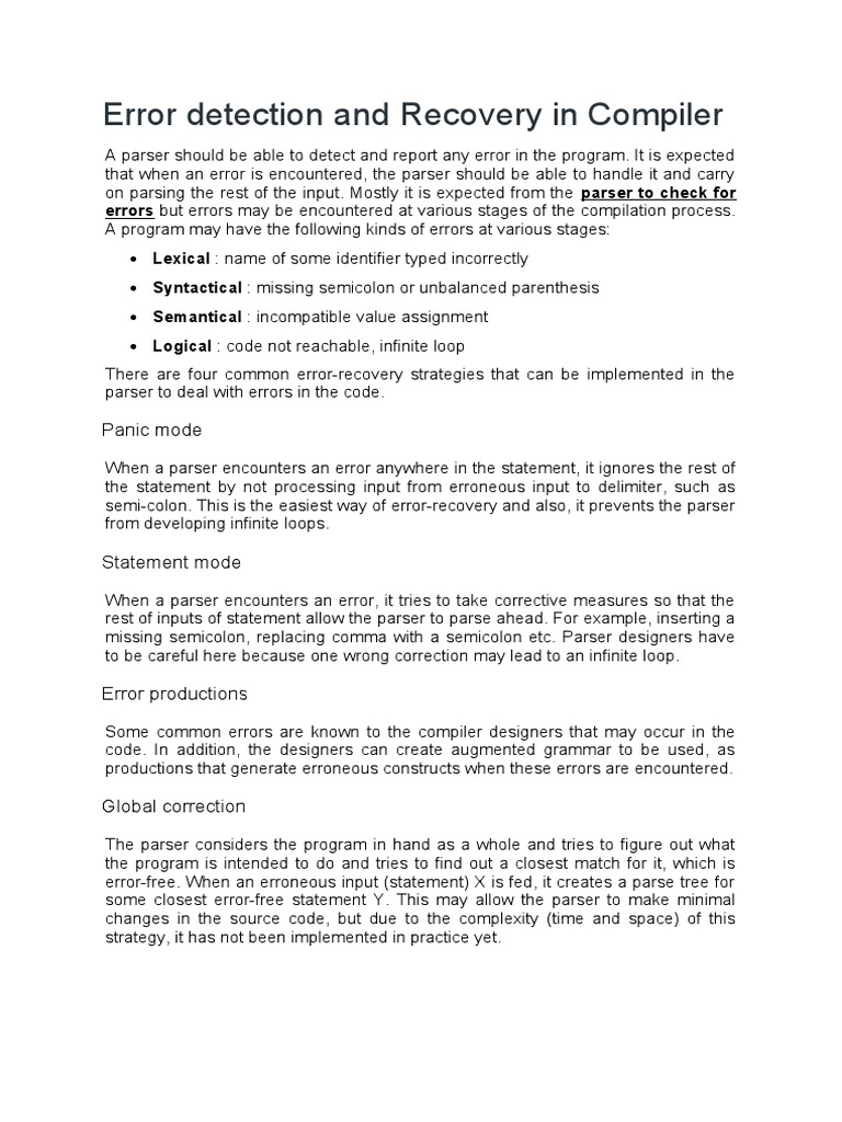 Error Detection and Recovery in Compiler | PDF | Parsing | Computer Programming