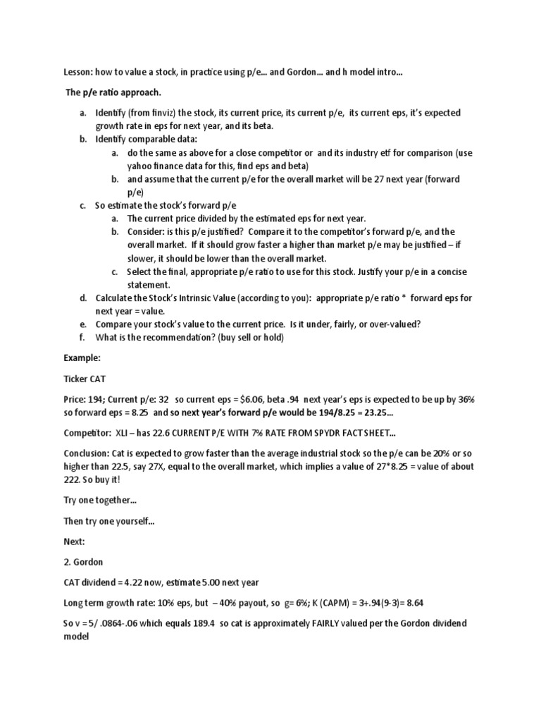 Lesson in Stock Valuation | PDF | Price–Earnings Ratio | Beta (Finance)