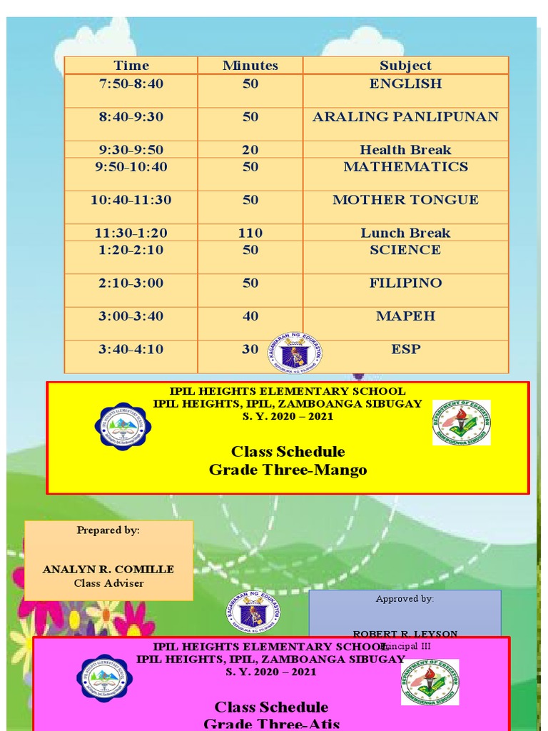 Class Schedule Grade Three-Mango: Ipil Heights Elementary School Ipil ...