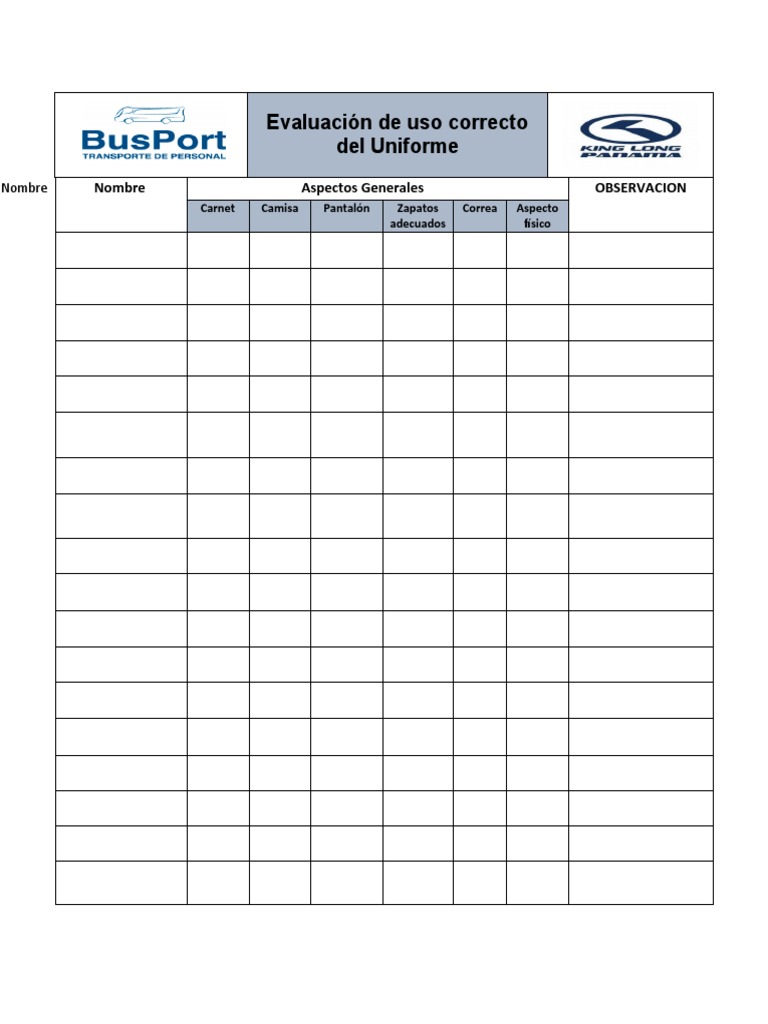 Evaluación de Uso Correcto Del Uniforme BP - KL | PDF