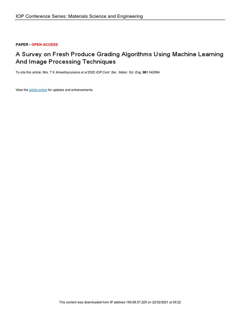 A Survey On Fresh Produce Grading Algorithms Using Machine Learning ...