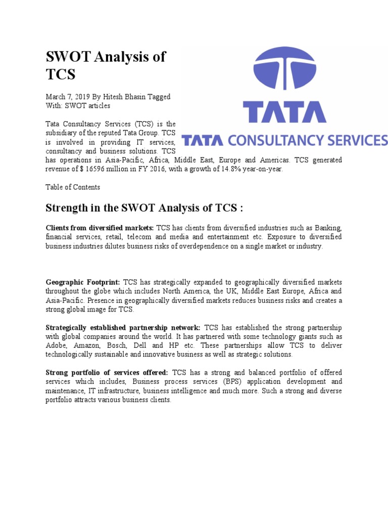 SWOT Analysis of TCS | PDF | Cloud Computing | Swot Analysis