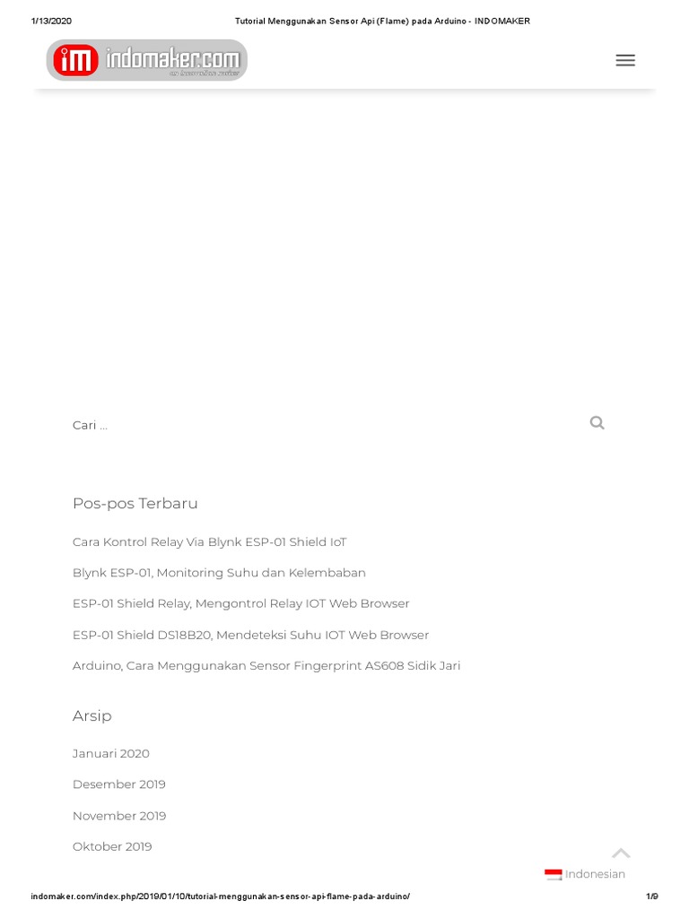 Tutorial Menggunakan Sensor Api (Flame) Pada Arduino - INDOMAKER Asu | PDF