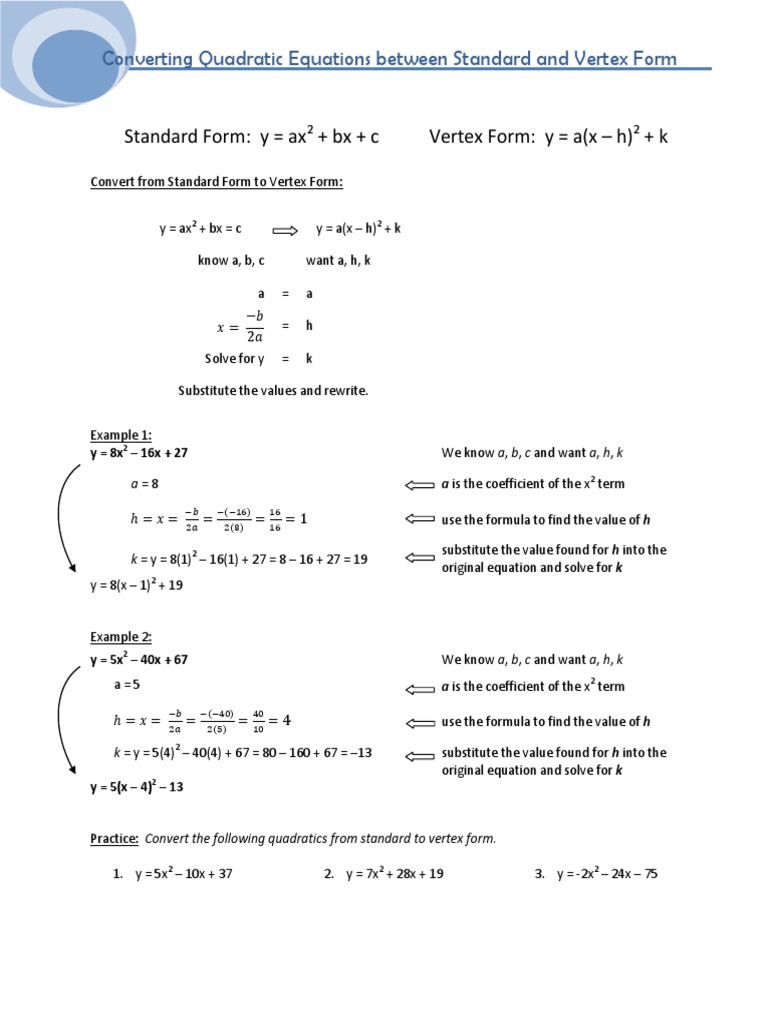 Standard and Vertex Conversion | Download Free PDF | Algebra | Teaching ...