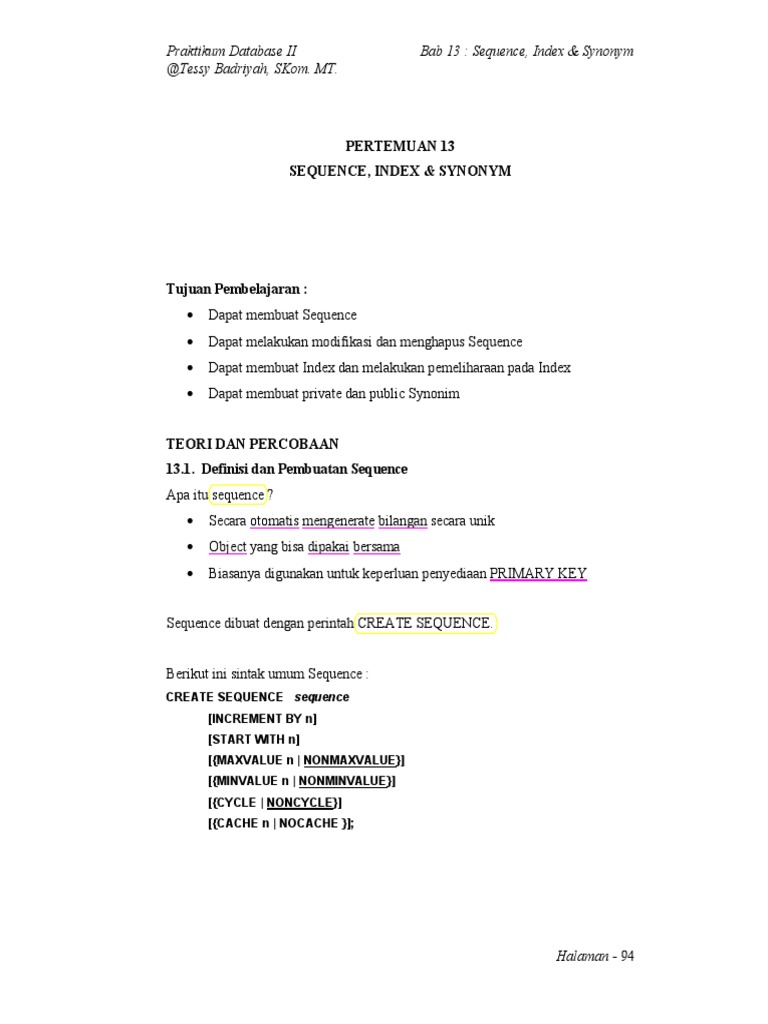 13 Oracle Sequence Index Dan Synonym | PDF