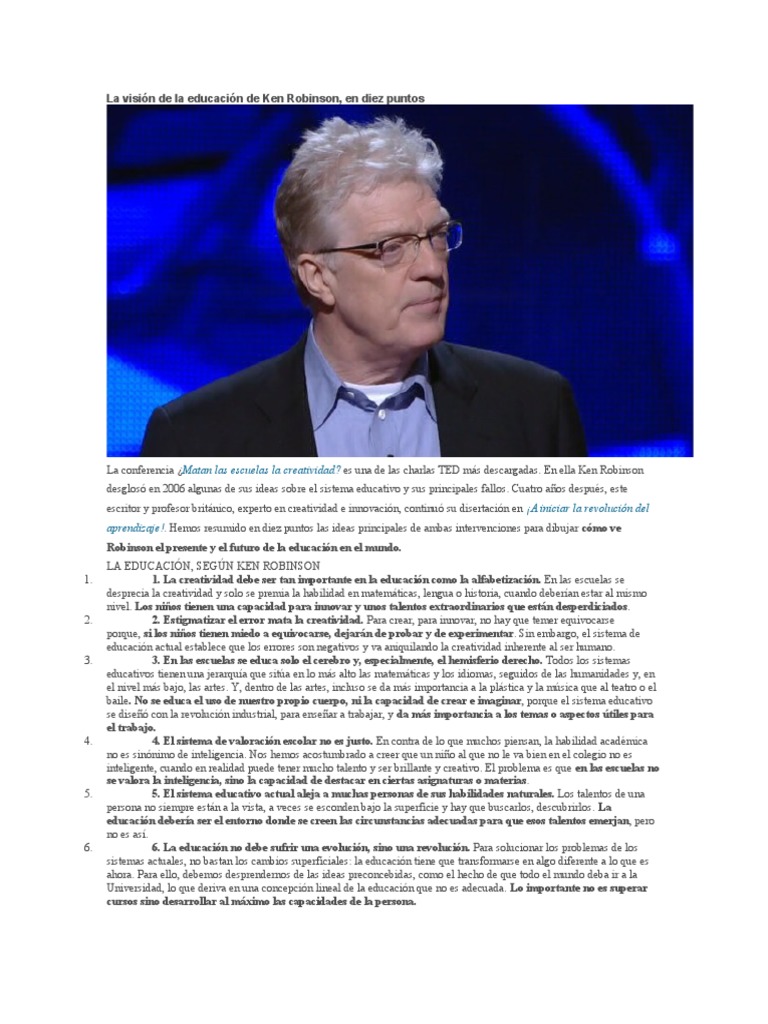 La Visión de La Educación de Ken Robinson | PDF | Creatividad | Inteligencia