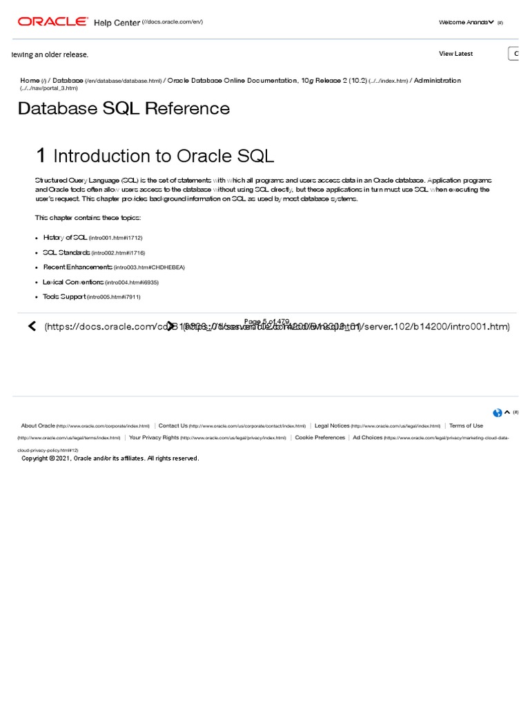 Introduction To Oracle SQL | PDF | Sql | Databases