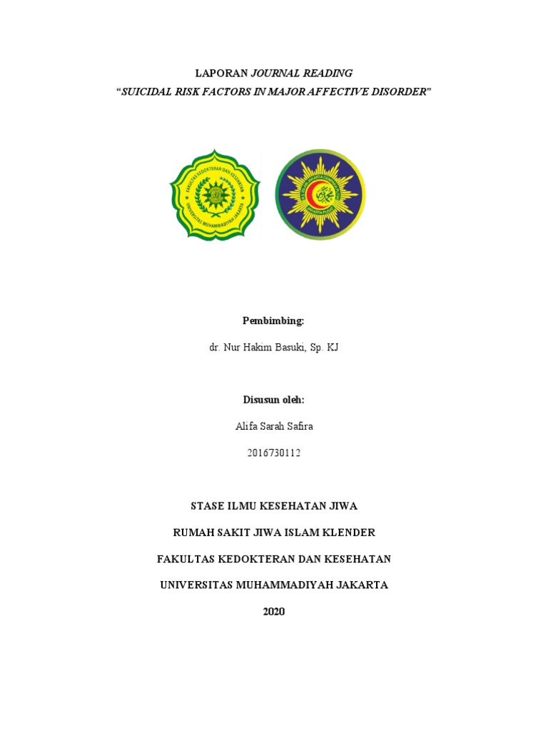 Laporan Journal Reading Psikiatri - Alifa Sarah Safira - 2016730112 ...