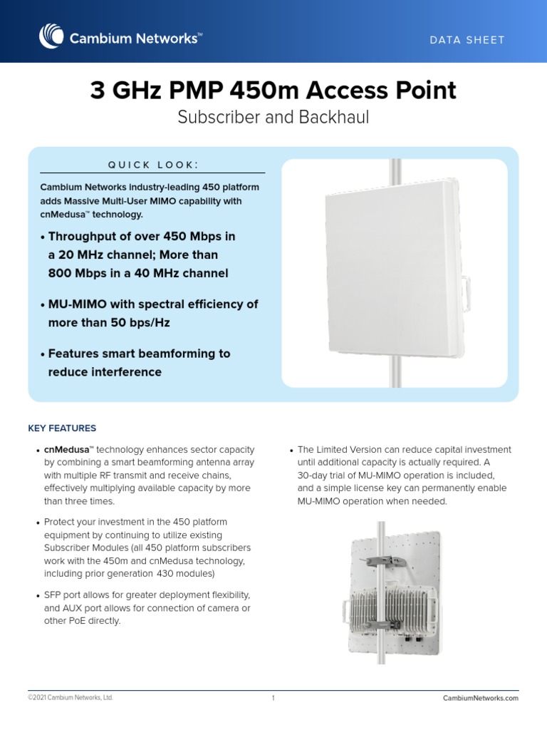3 GHZ PMP 450M Access Point: Subscriber and Backhaul | PDF | Communications Protocols ...