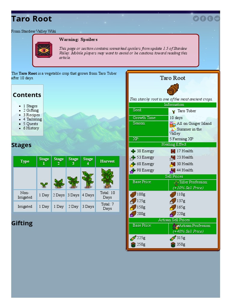 Taro Root - Stardew Valley Wiki | PDF | Fruit | Vegetables