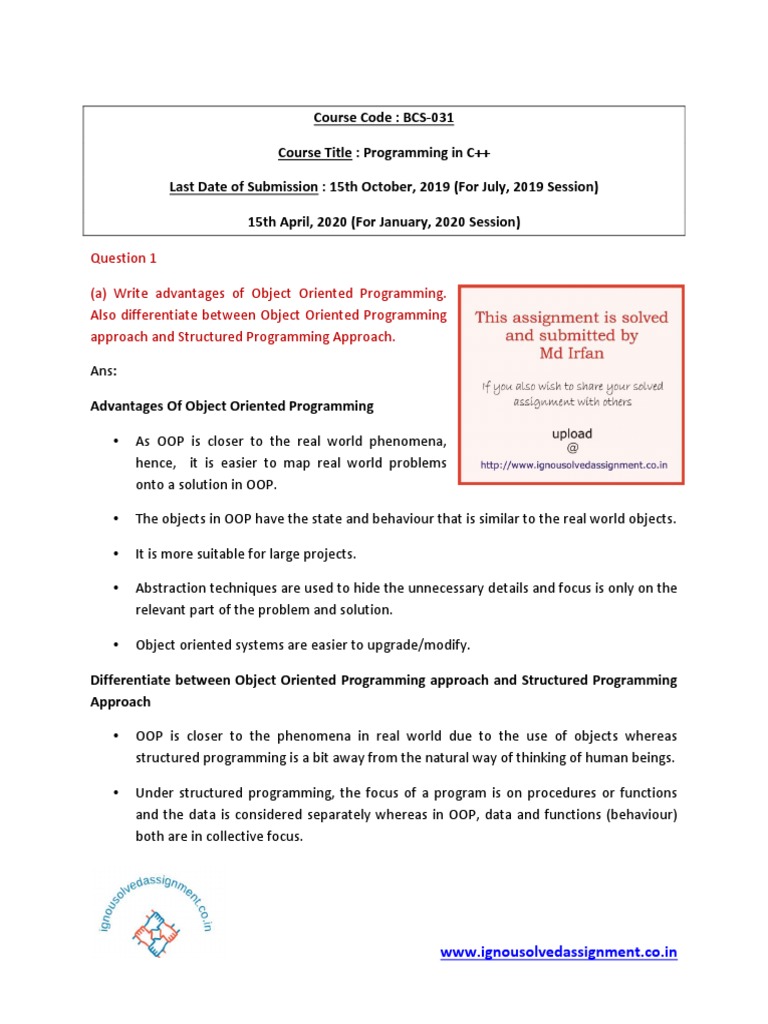 Bcs 031 Pdf Inheritance Object Oriented Programming Class Computer Programming 9165