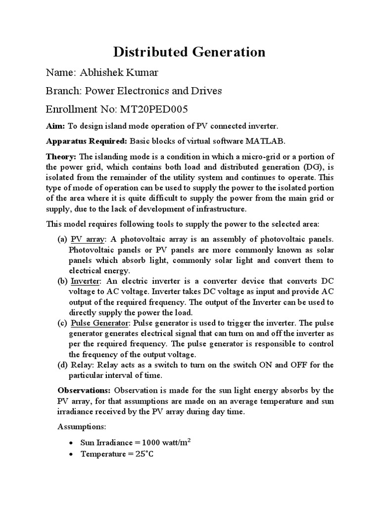 Island Mode Operation of PV Connected Inverter | PDF | Power Inverter ...