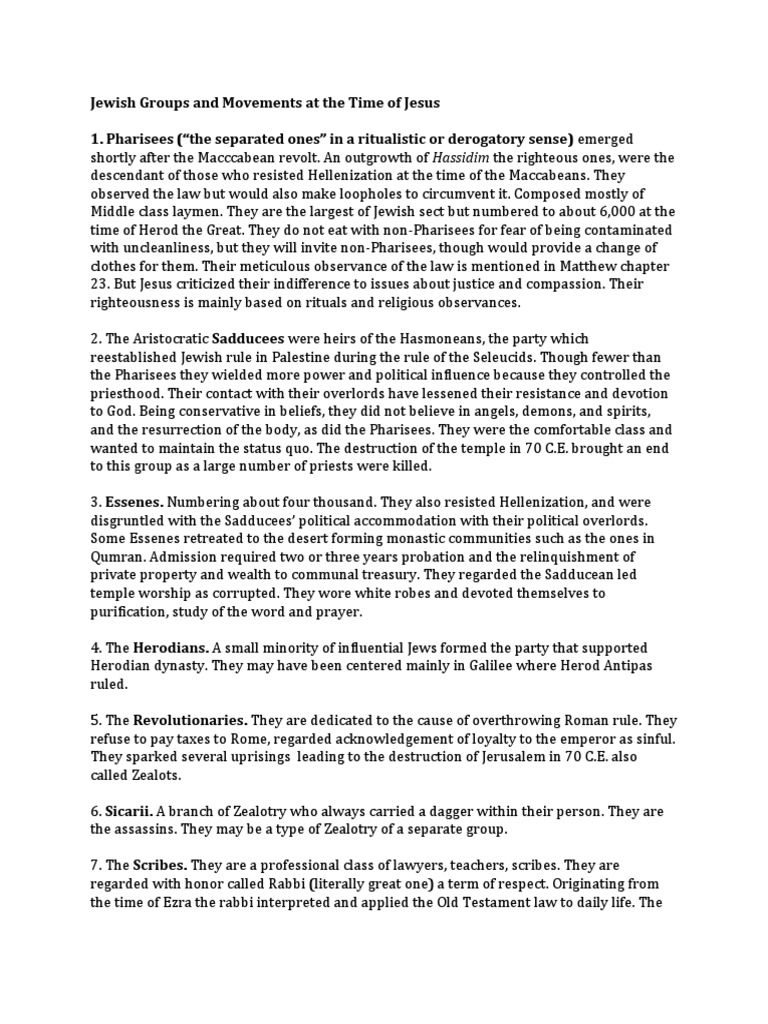 Jewish Groups and Movements at The Time of NT | PDF | Samaritans ...