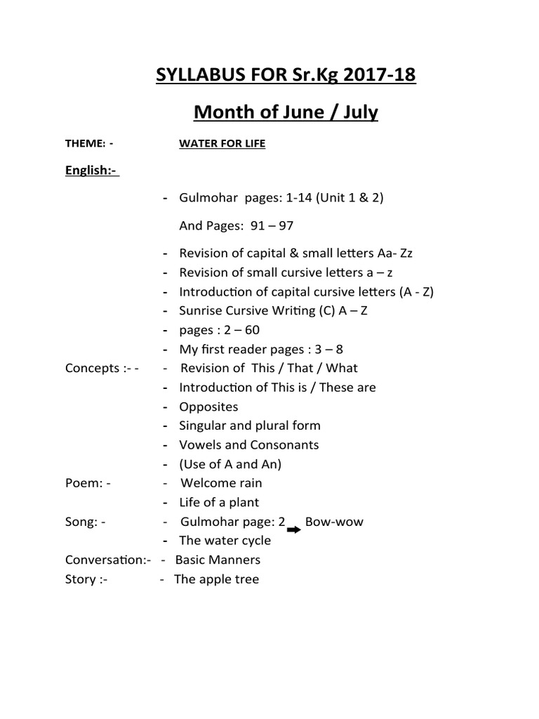 SR - Kg. Syllabus | PDF | Languages | Language Arts & Discipline