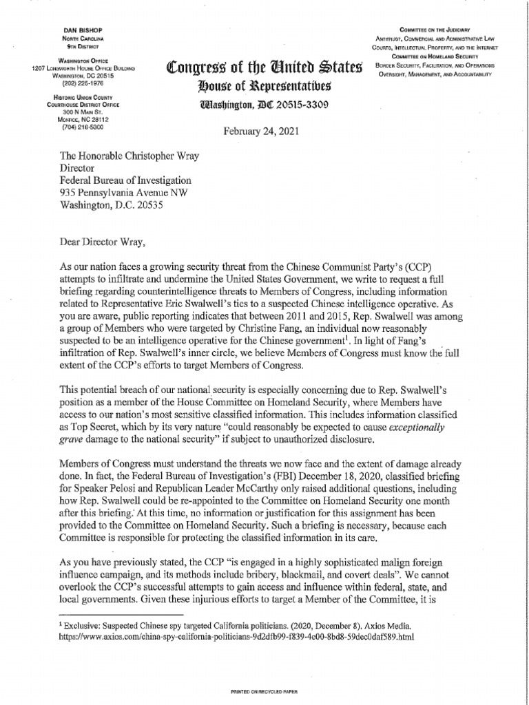 Republican Letter To Wray Requesting Briefing | PDF