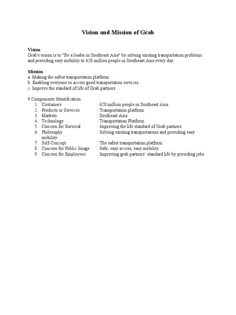 Vision and Mission of Grab | PDF