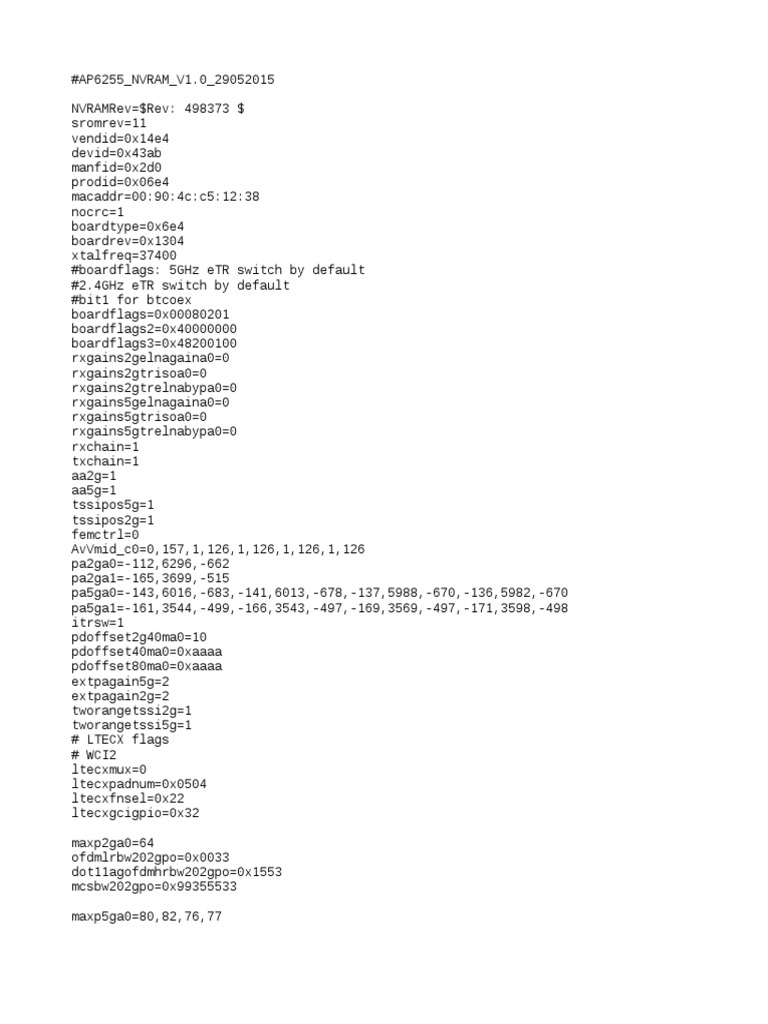NVRAM Configuration AP6255 V1.0 | PDF