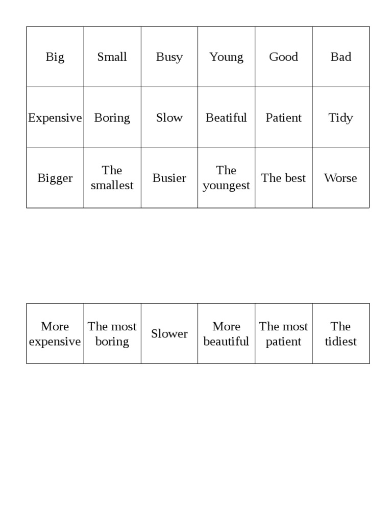Comparatives Superlatives Memory Game | PDF