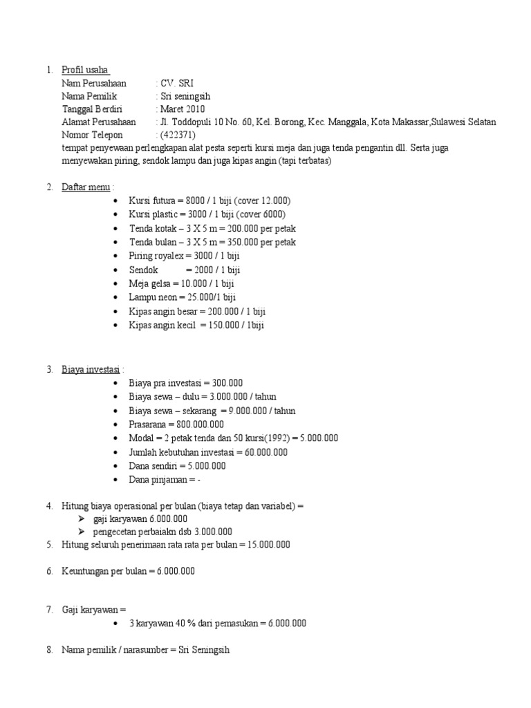 Profil Usaha Tenda | PDF | Karier & Perkembangan | Bisnis