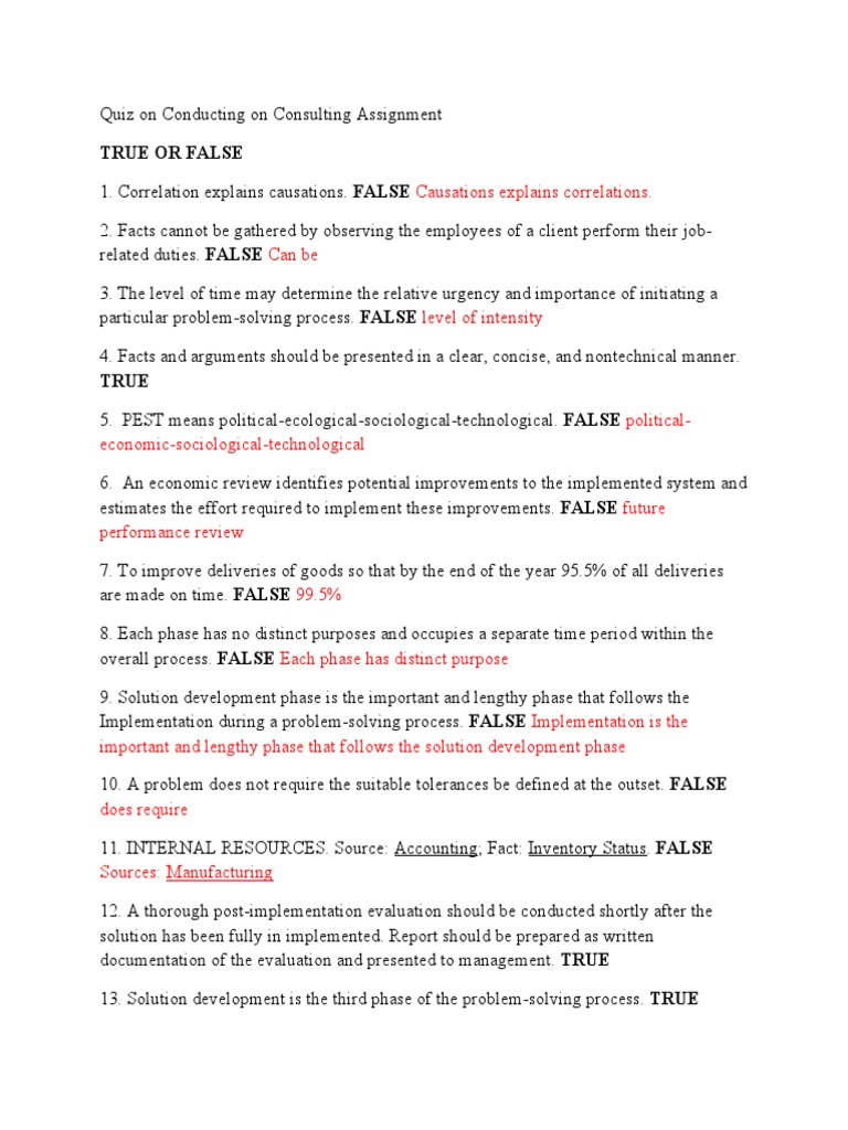Quiz On Conducting A Consulting Assignment | PDF | Evaluation | Human ...