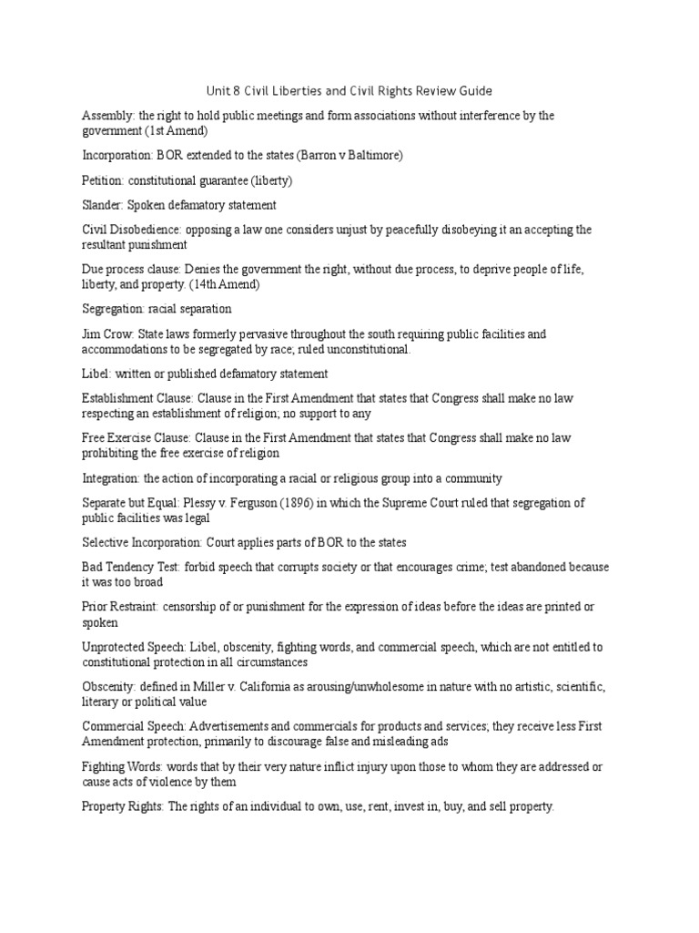 AP Gov Unit 7 Review Guide | PDF | First Amendment To The United States ...
