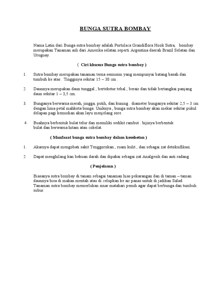 Manfaat dan Ciri Bunga Sutra Bombay | PDF