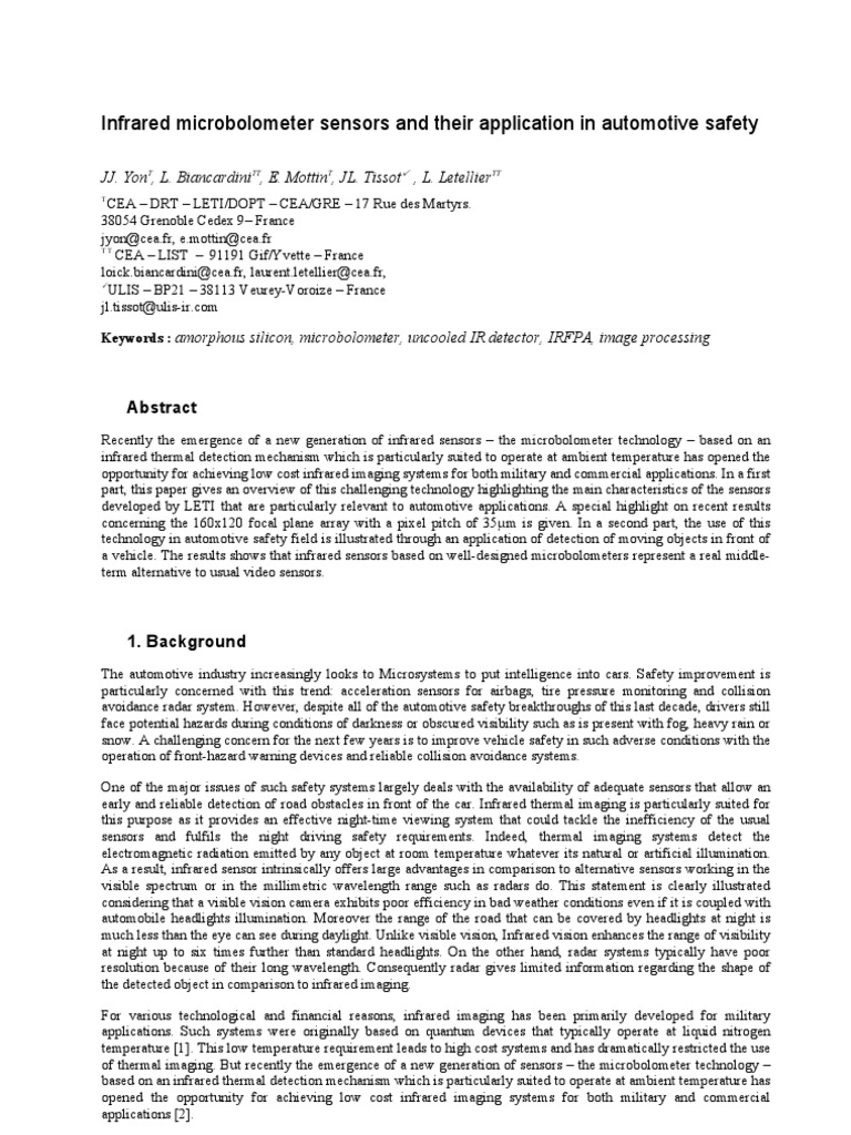 Infrared Microbolometer Sensors and Their Application in Automotive ...