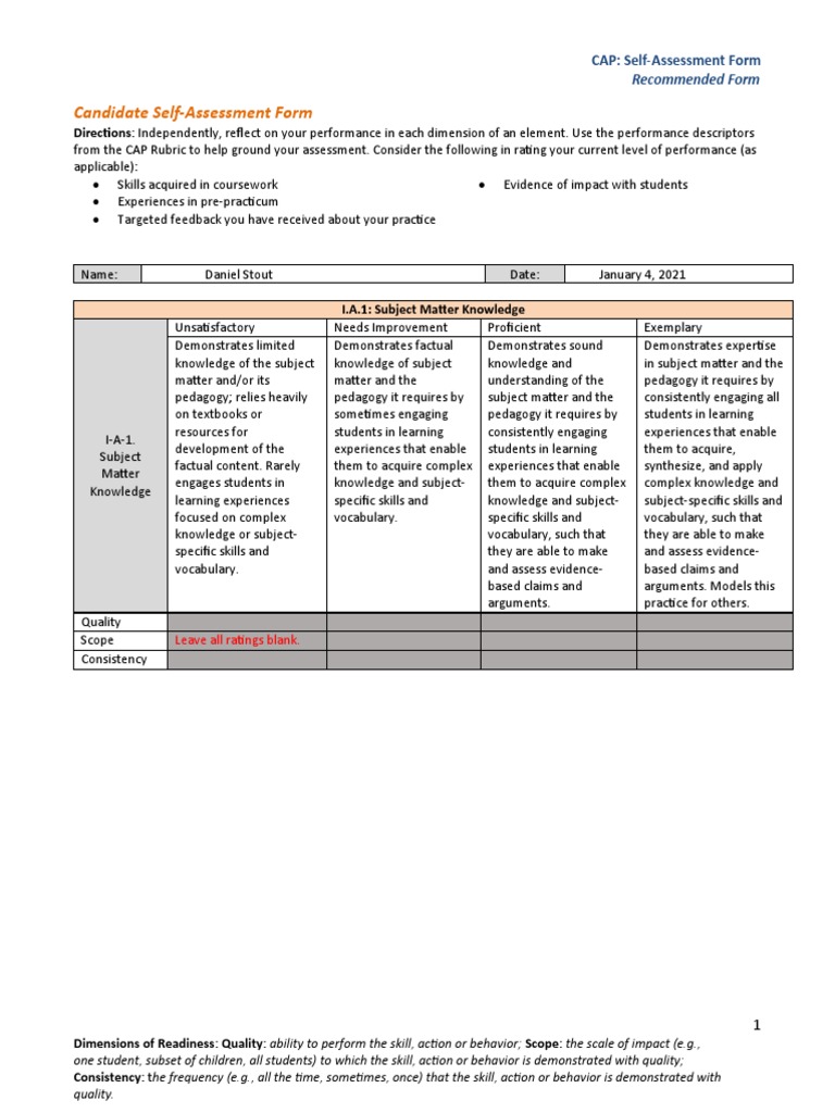 Candidate-Self-Assessment Form Final | PDF | Educational Assessment ...