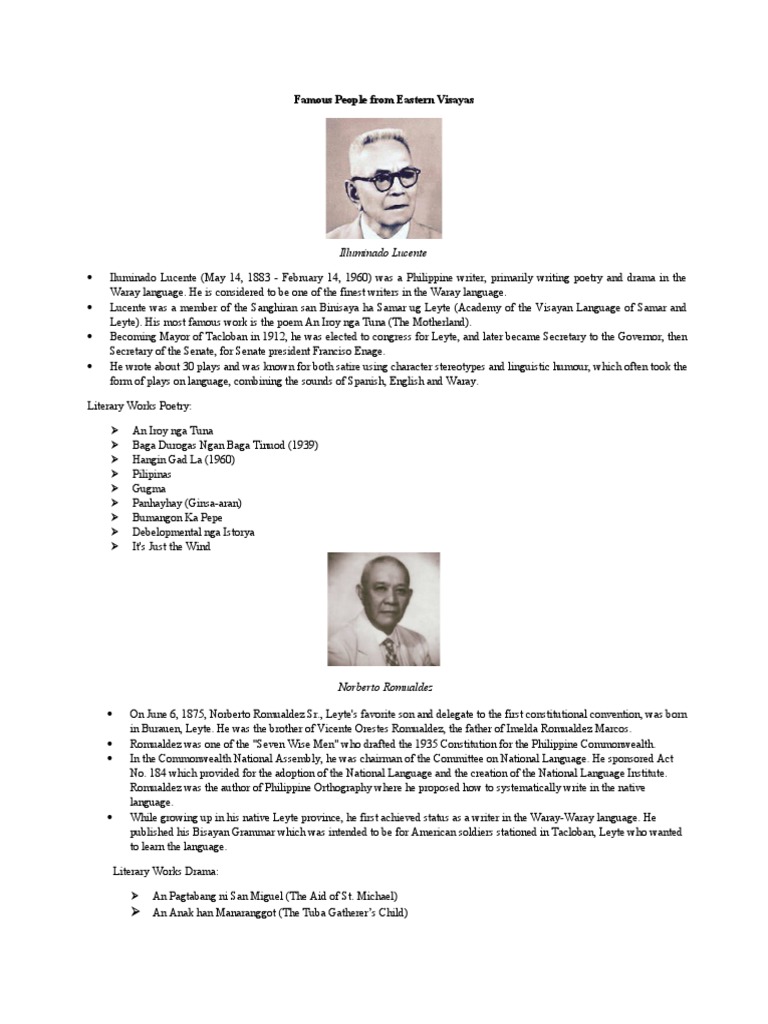 Famous People Region 8 RPH | PDF | Philippines | Languages