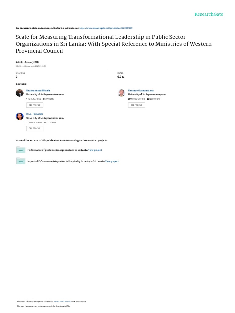 Scale For Measuring Transformational Leadership in | PDF ...