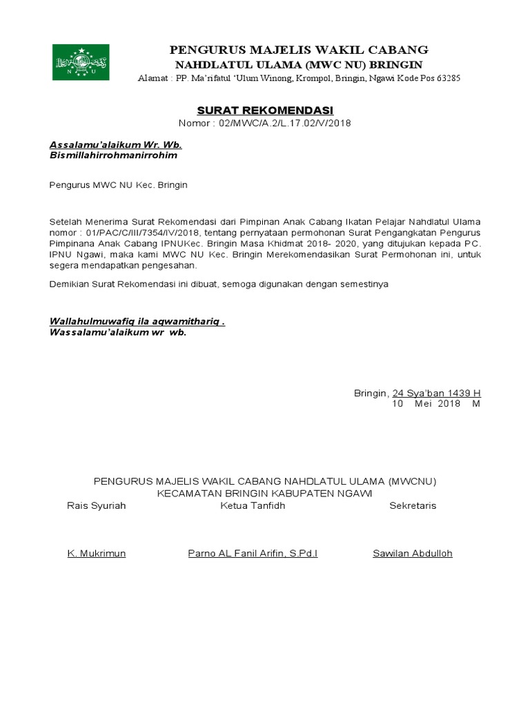 Surat Rekom MWC Nu | PDF