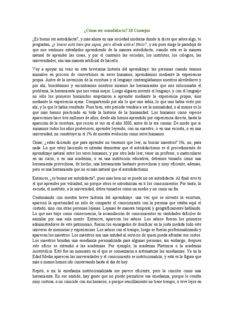 Cómo Ser Autodidacta | PDF | Aprendizaje | Conocimiento