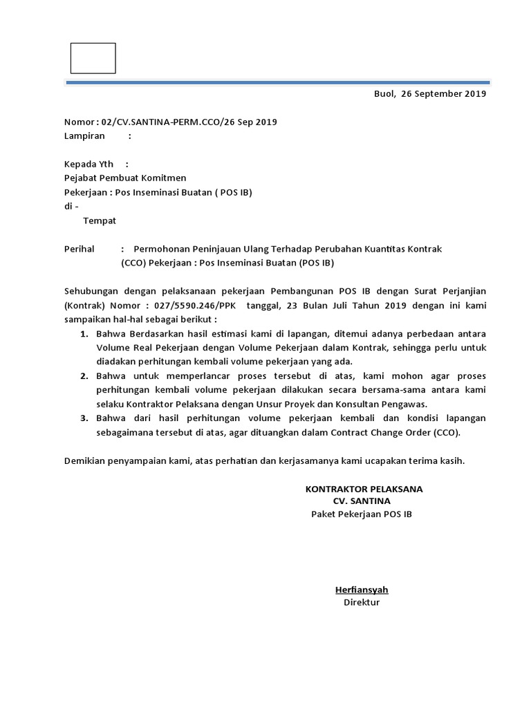 Contoh Surat Permohonan CCO Kontraktor | PDF